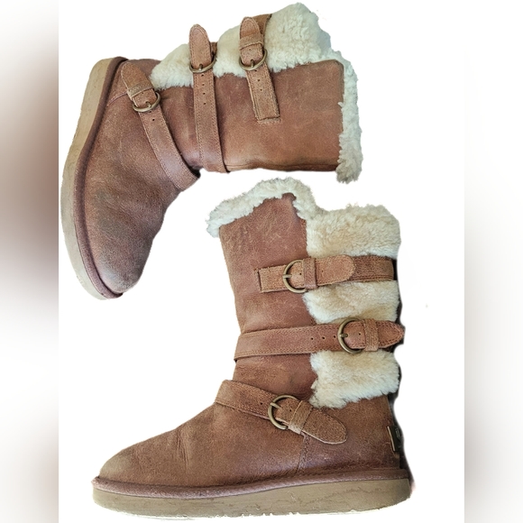 UGG | Shoes | Ugg Australia Tripple Buckles Tall Brown Genuine Sheep ...